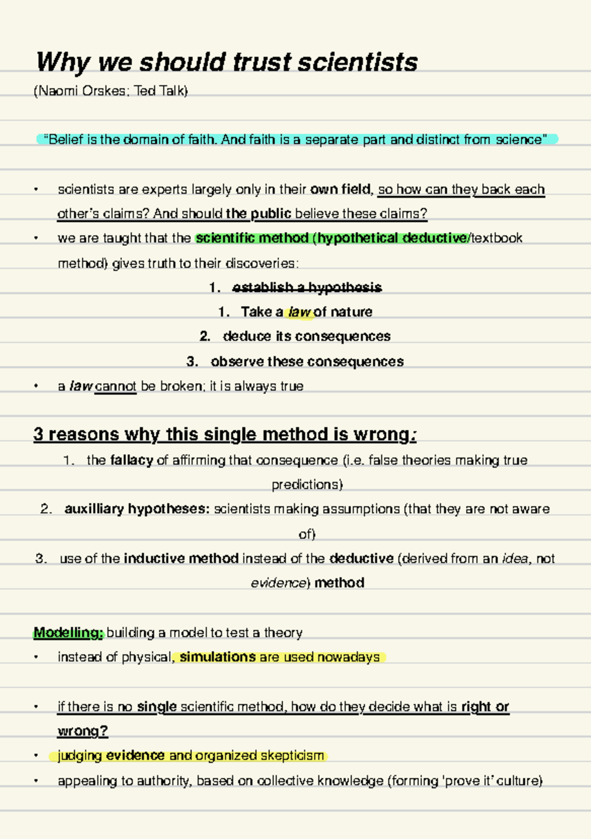 Trusting Scientists: Evaluating Claims and Methods in Science - Studocu