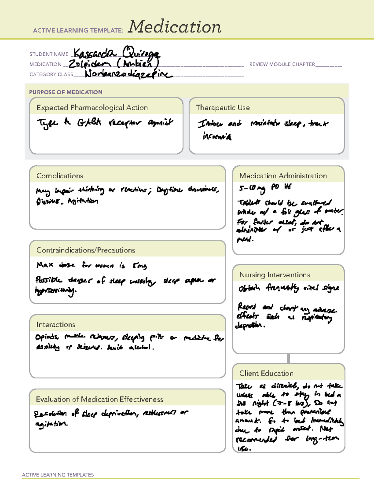 ACTIVE LEARNING TEMPLATE: Pharmacology Review for Zolpidem ...