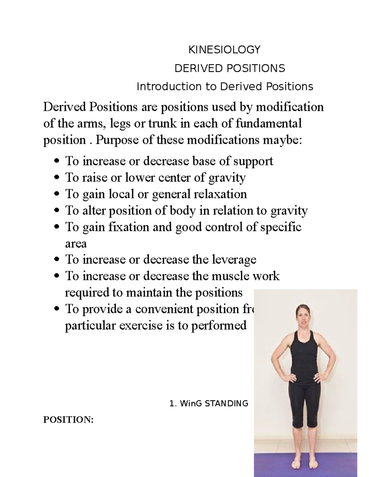 WING Standing - DERIVED POSITION - KINESIOLOGY DERIVED POSITIONS ...