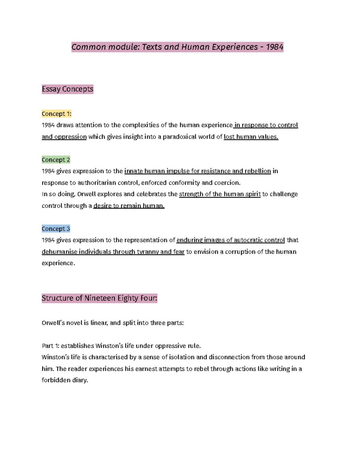 1984 English Advanced HSC Essay Prep: Analyzing Human Experience and ...
