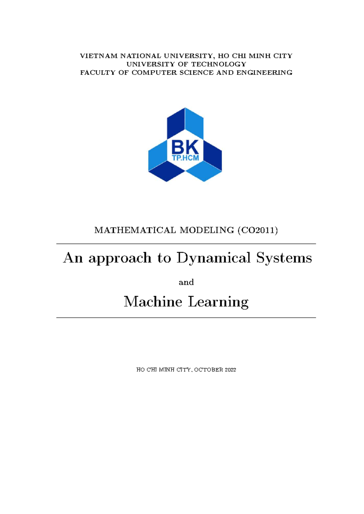 Mathematical Modeling (CO2011) Report on Dynamical Systems & Machine Learning - Studocu