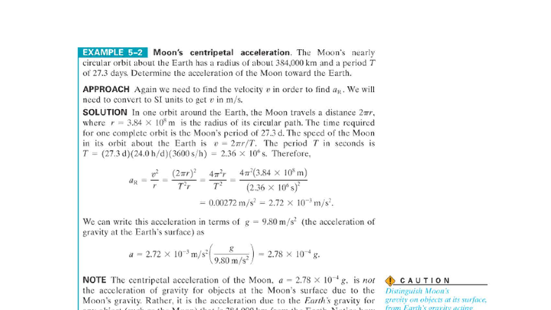 Physics 2 - Sample Problem: Centripetal Acceleration of the Moon - Studocu