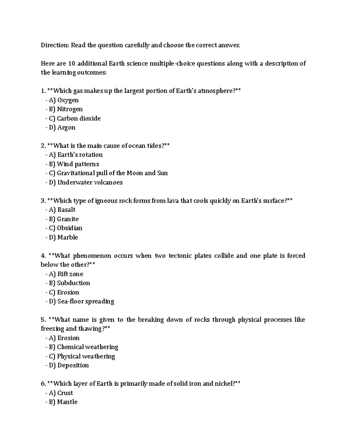 AS7 - These questions cover diverse Earth science topics that help ...