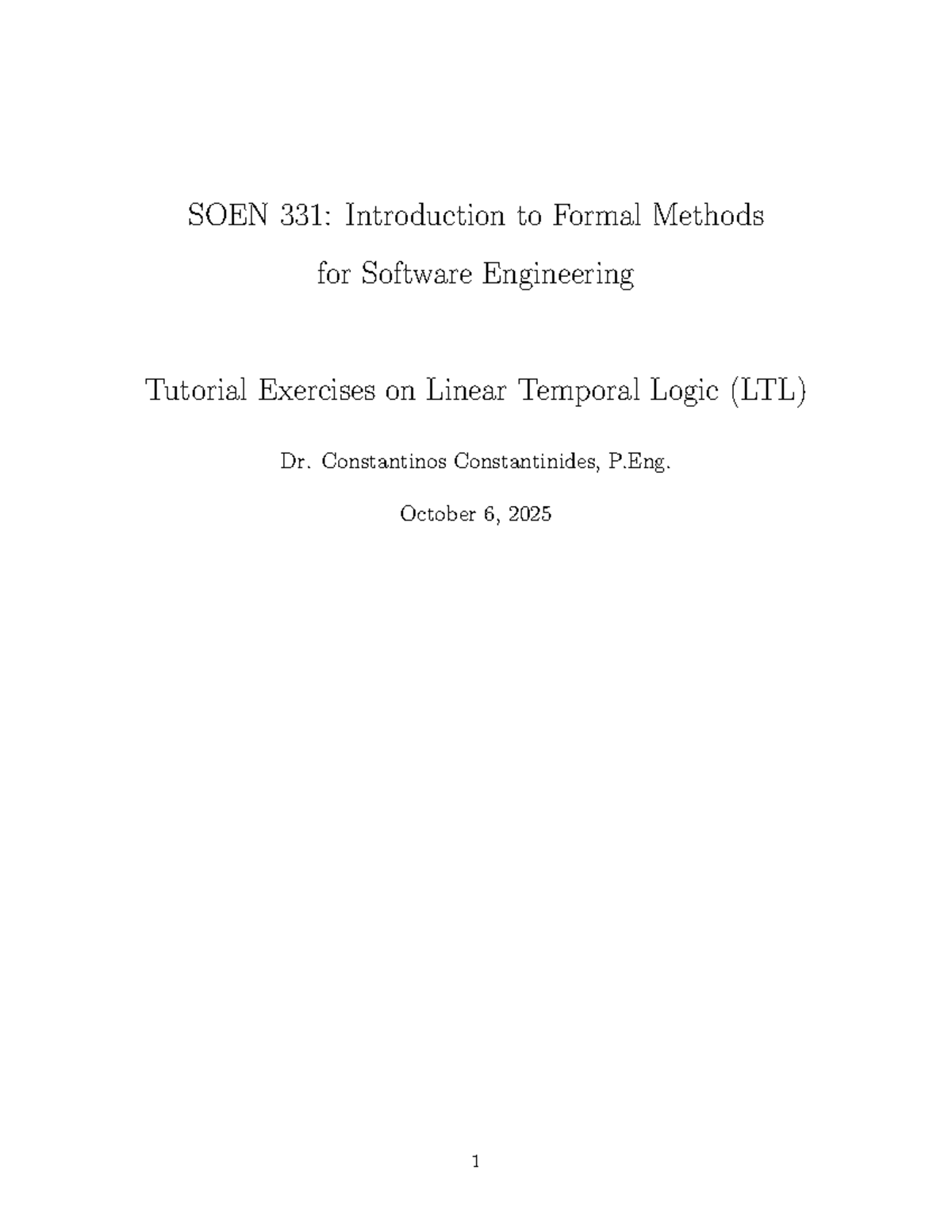 SOEN 331: Tutorial Exercises on Linear Temporal Logic (LTL) - Studocu