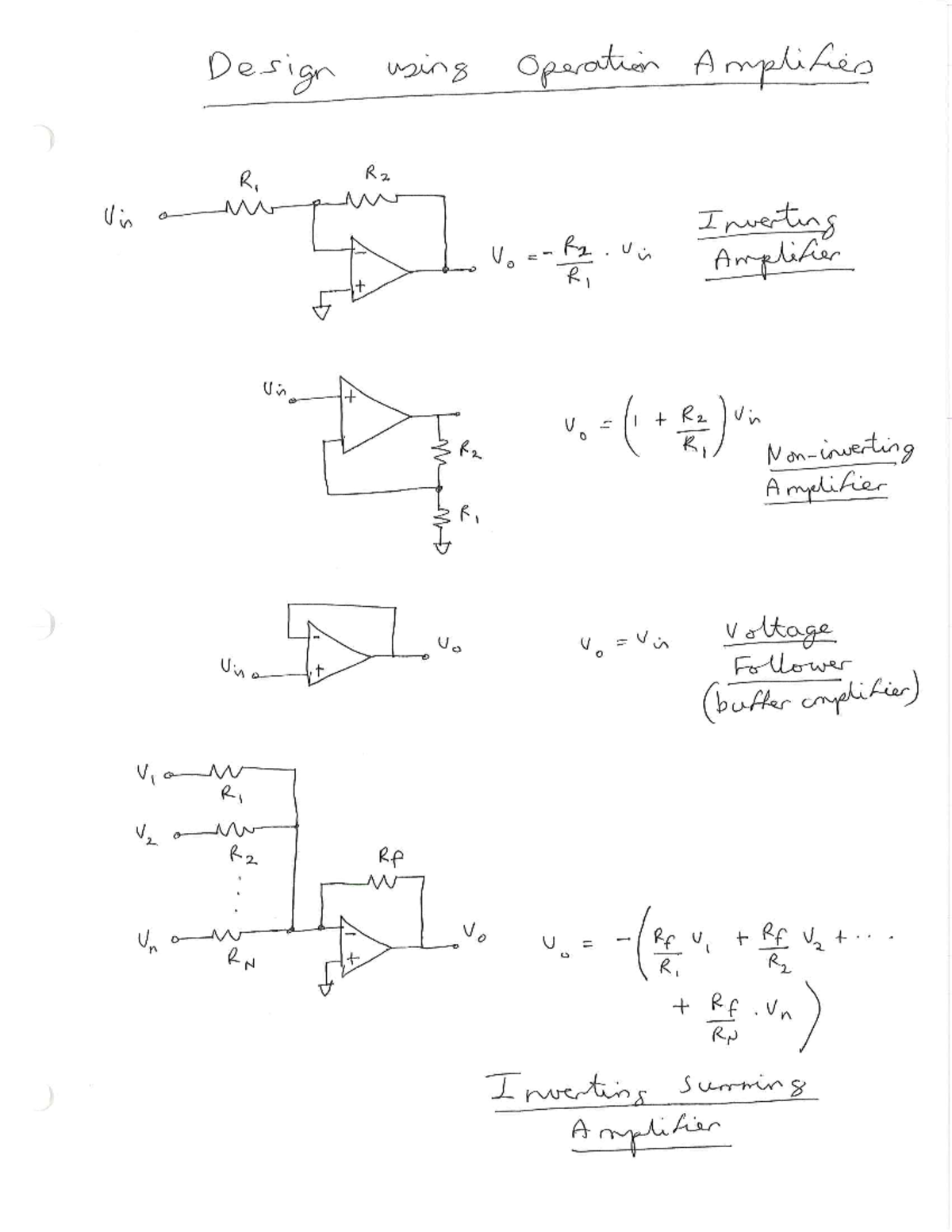 Design Using Op-Amps: Summary of Inverting & Non-Inverting Configs ...