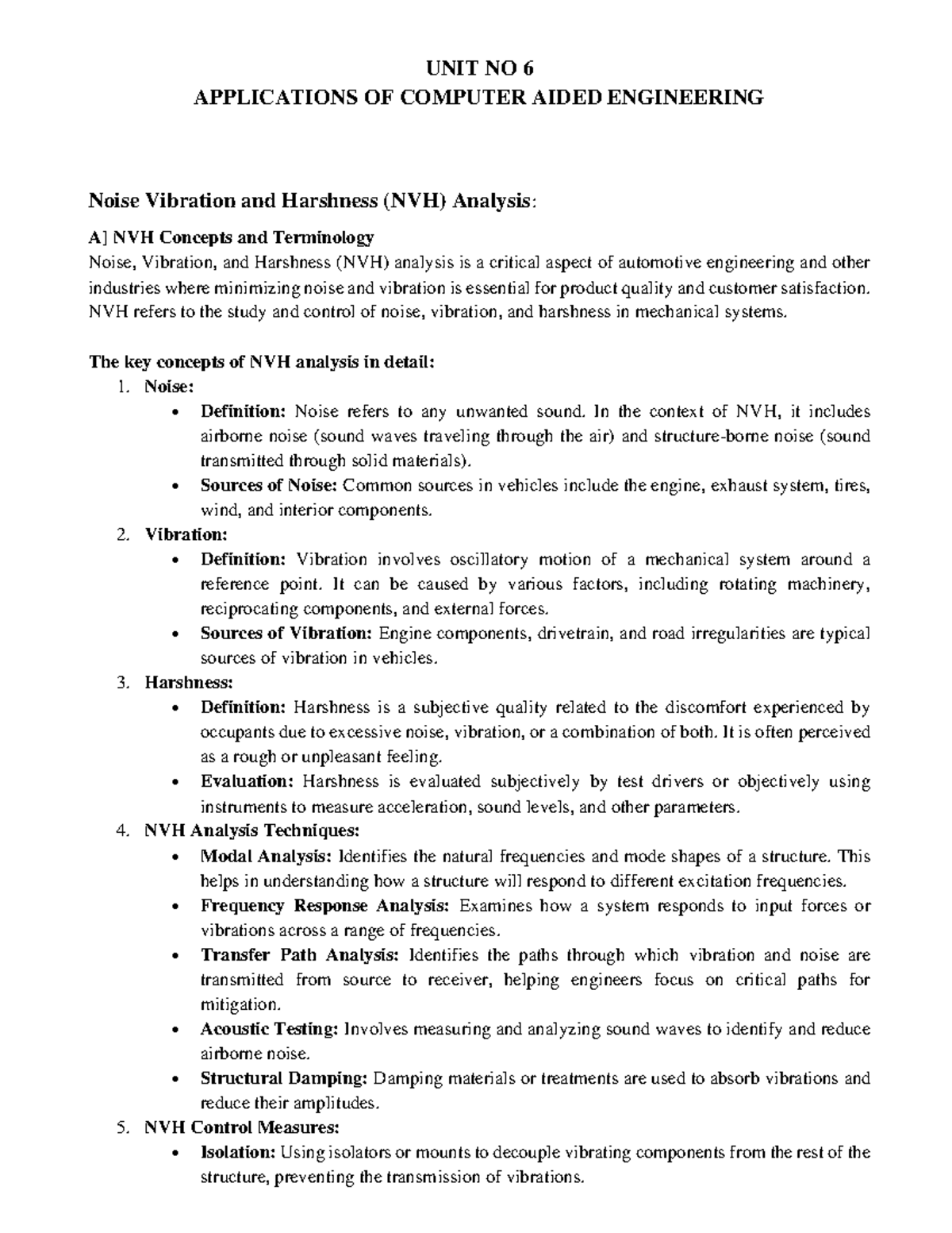 Unit 6: NVH Analysis and FEA Techniques in Computer Aided Engineering ...
