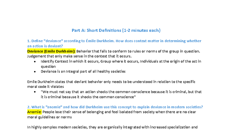 Verbal Exam Questions: Sociology 101 - Deviance and Social Control ...