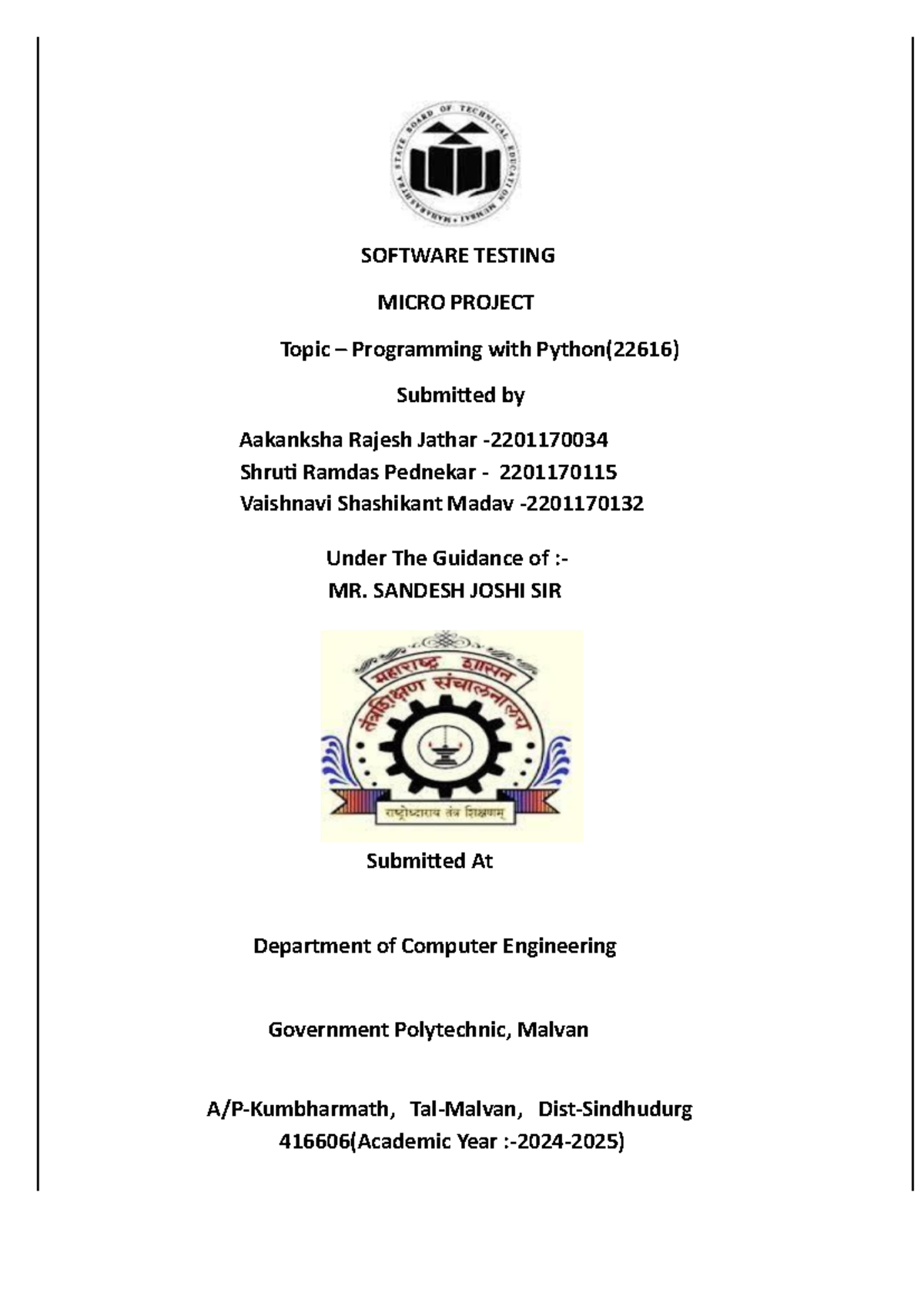 Micro Project on Student Management System Using Python (22616) - Studocu