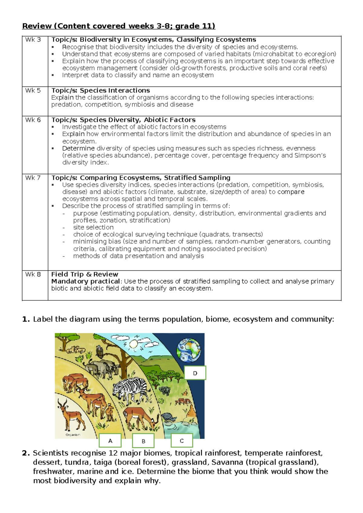 Review So Far - Review (Content covered weeks 3-8; grade 11) Wk 3 Topic ...