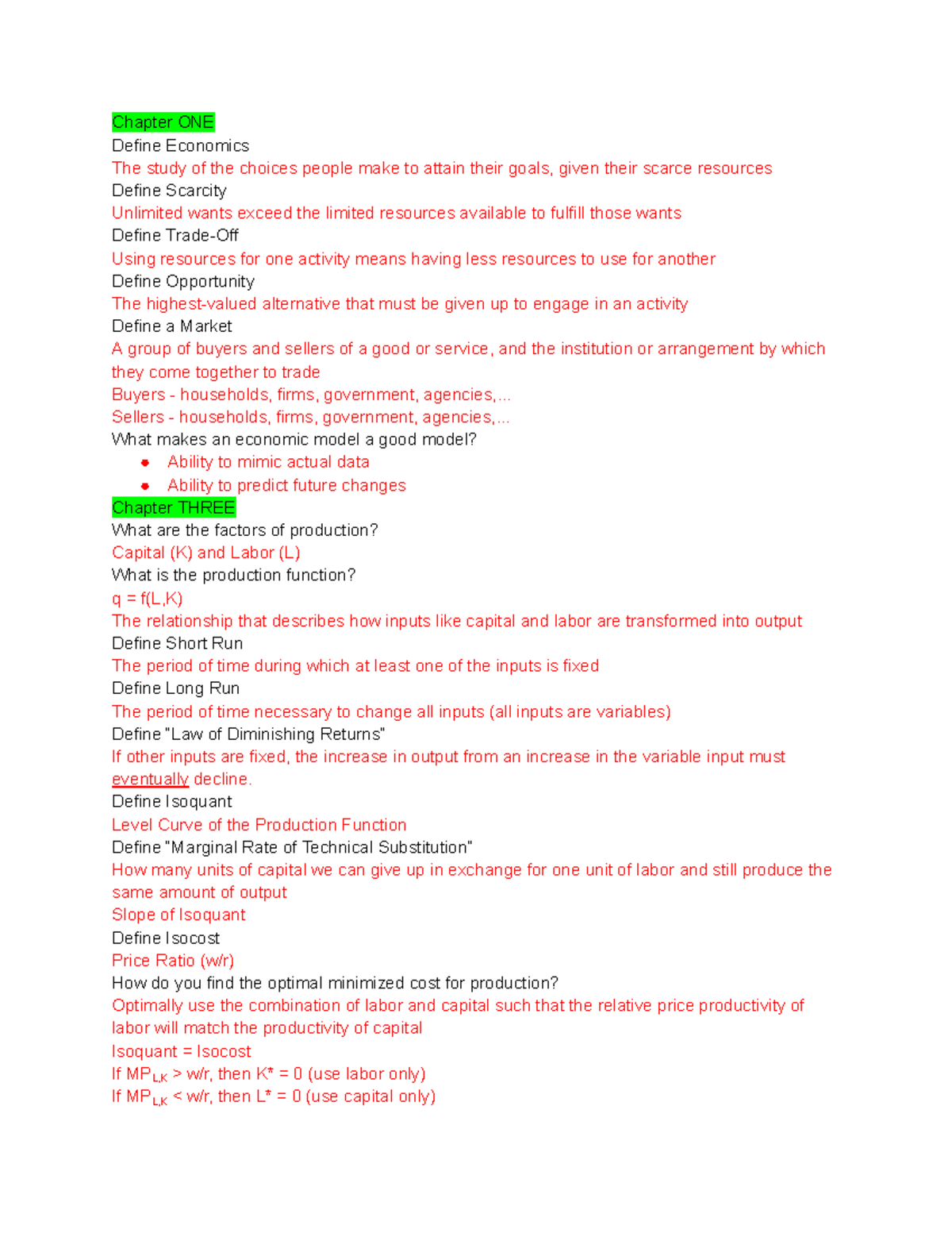 Final ECON 101 Midterm ONE Review: Key Concepts and Definitions - Studocu