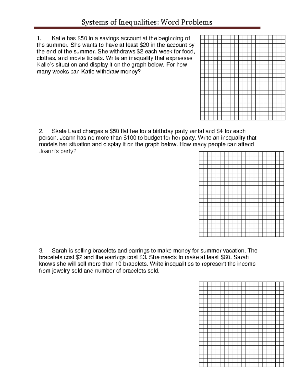 Systems of Inequalities: Word Problems - MAGSci - Studocu