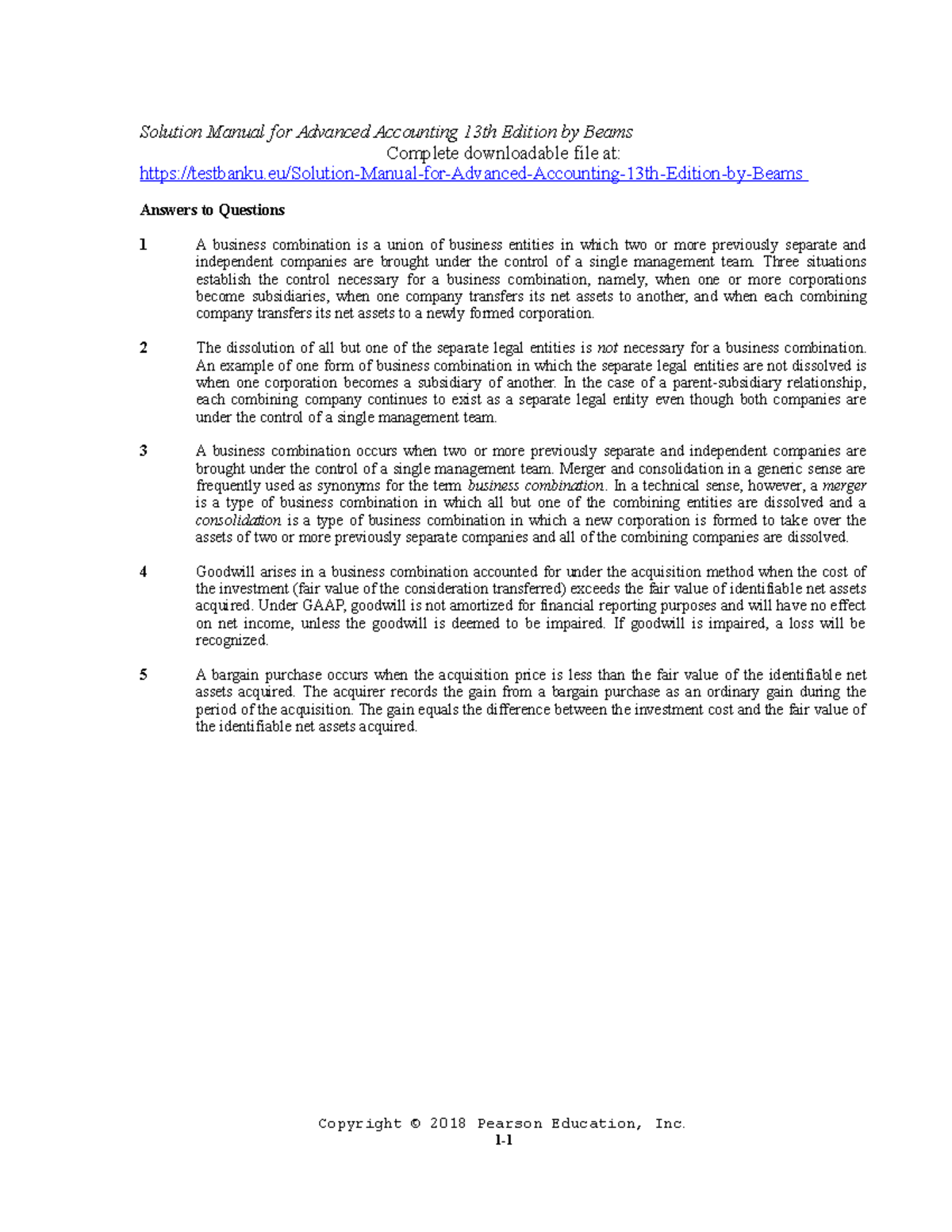 Ch1 Solutions - Advanced Accounting 13th Ed. Exercises & Problems - Studocu