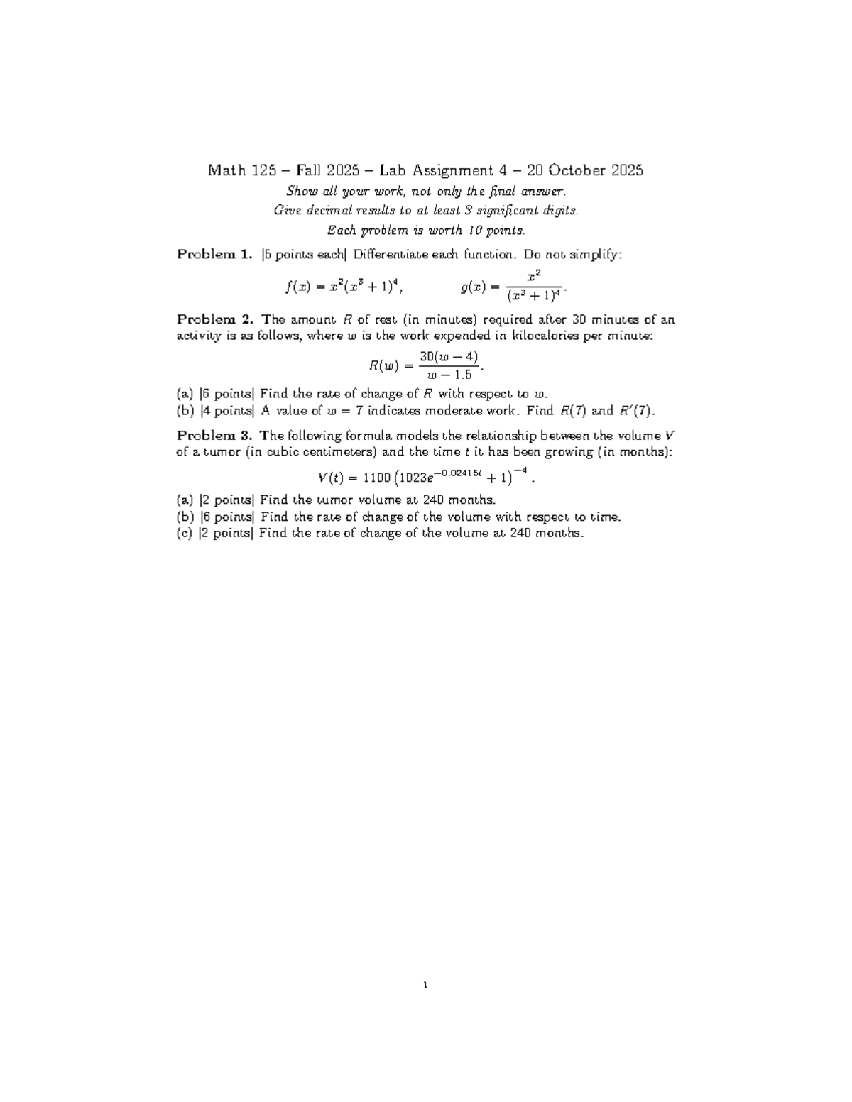 Math 125 Fall 2025 Lab Assignment 4: Detailed Solutions and Analysis ...
