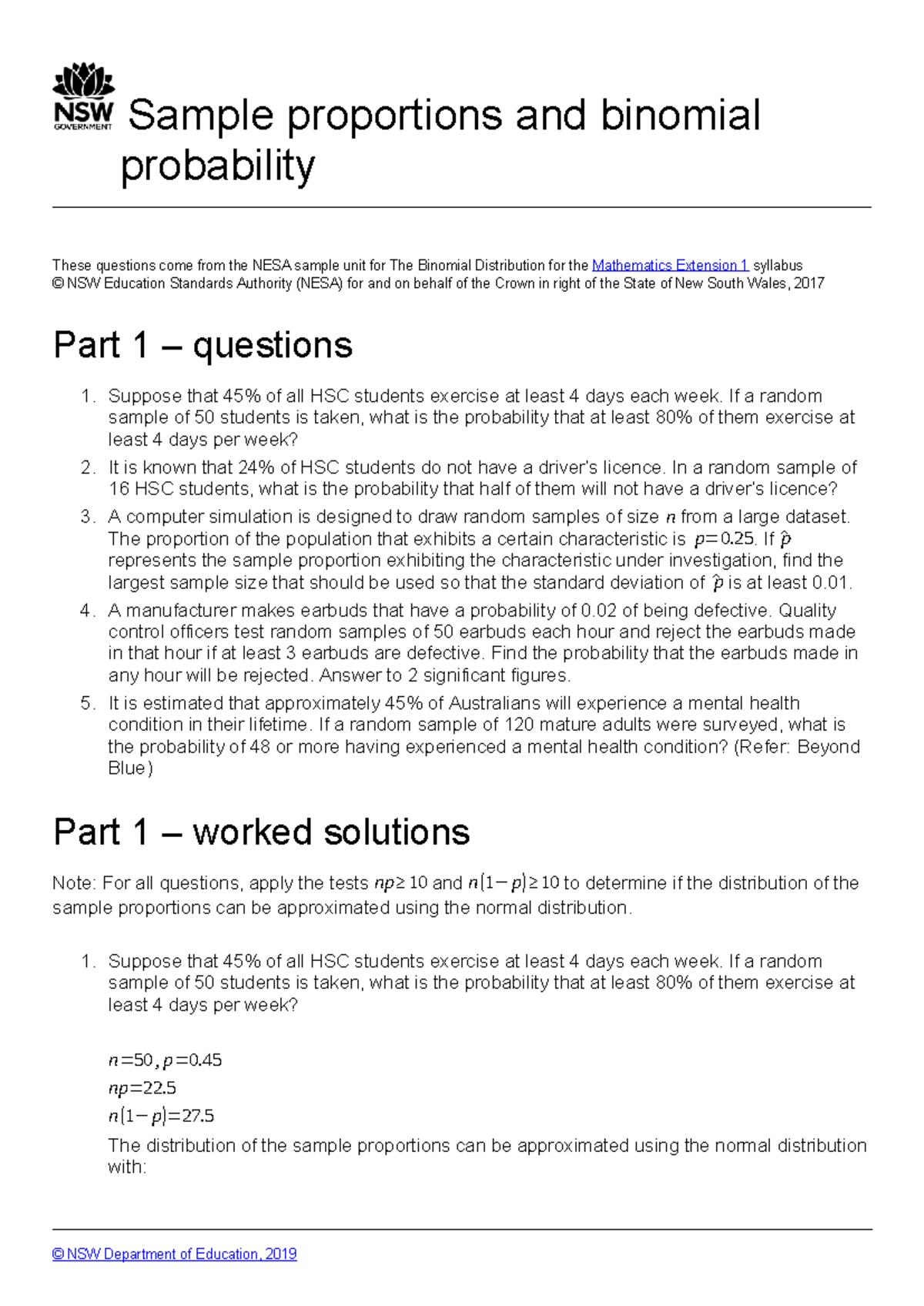 ME S1 Sample Proportion & Binomial Probability Problems - Studocu