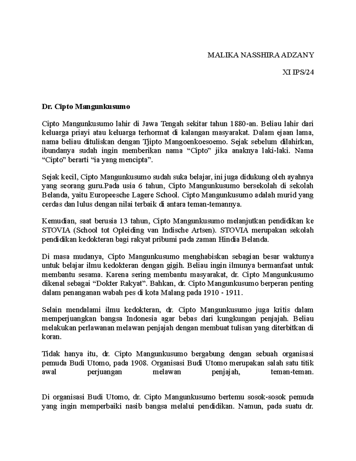 Biografi Dr. Cipto Mangunkusumo: Perjuangan dan Dedikasinya - Studocu