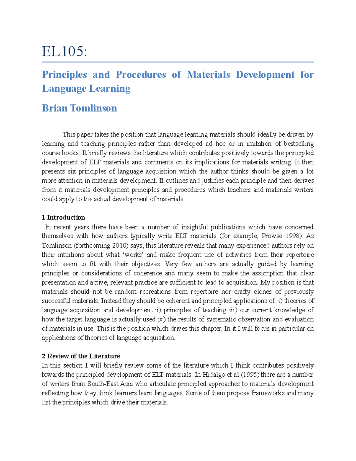 EL 105 - Principles and Procedures of Materials Development for ...