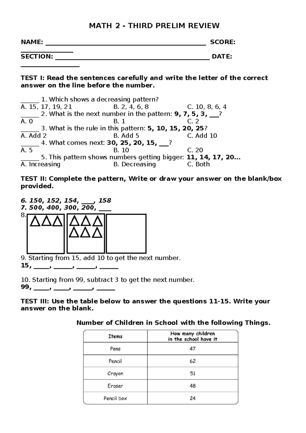 MATH 2 - Third Preliminary Exam Review Questions and Patterns - Studocu