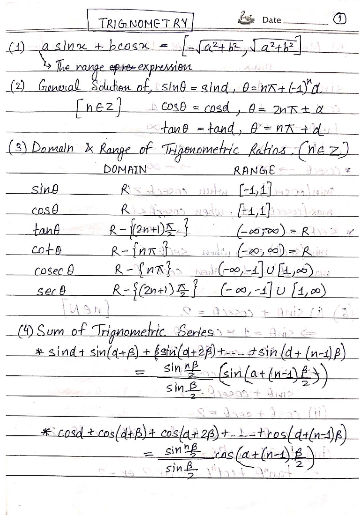 TRIG 101: Trigonometric Formula Sheet & Short Notes - Studocu