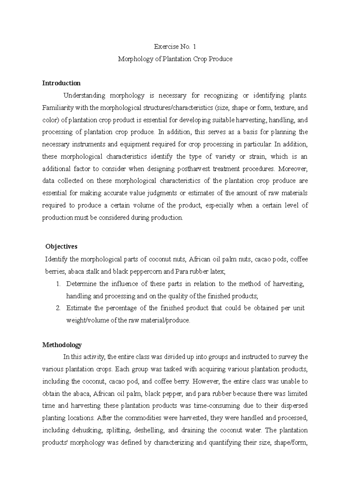 Morphology of Plantation Crops: Characteristics and Processing Analysis ...
