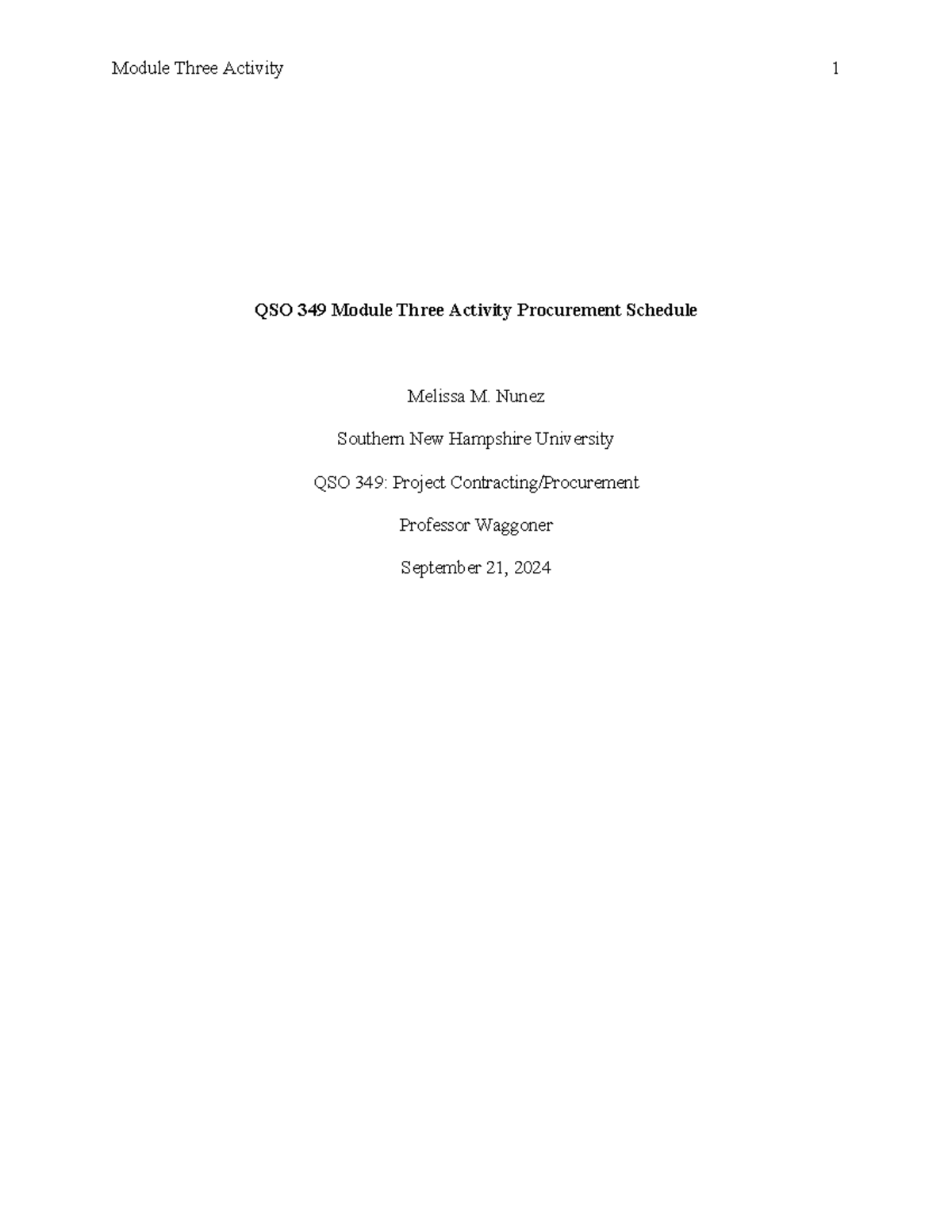 QSO 349 Module Three Activity: Procurement Schedule Overview - Studocu