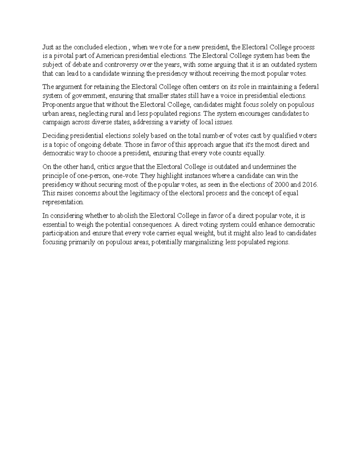 SOC 101 Discussion: The Role and Controversy of the Electoral College ...