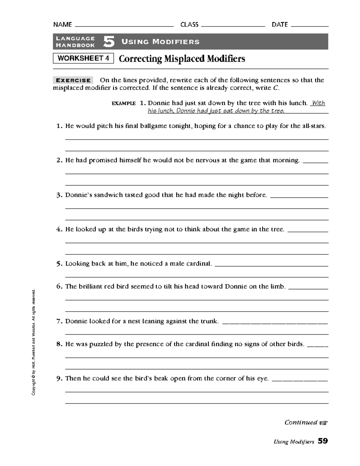 **Correcting Misplaced Modifiers - Grade 8 & 9 Exercises** - Studocu