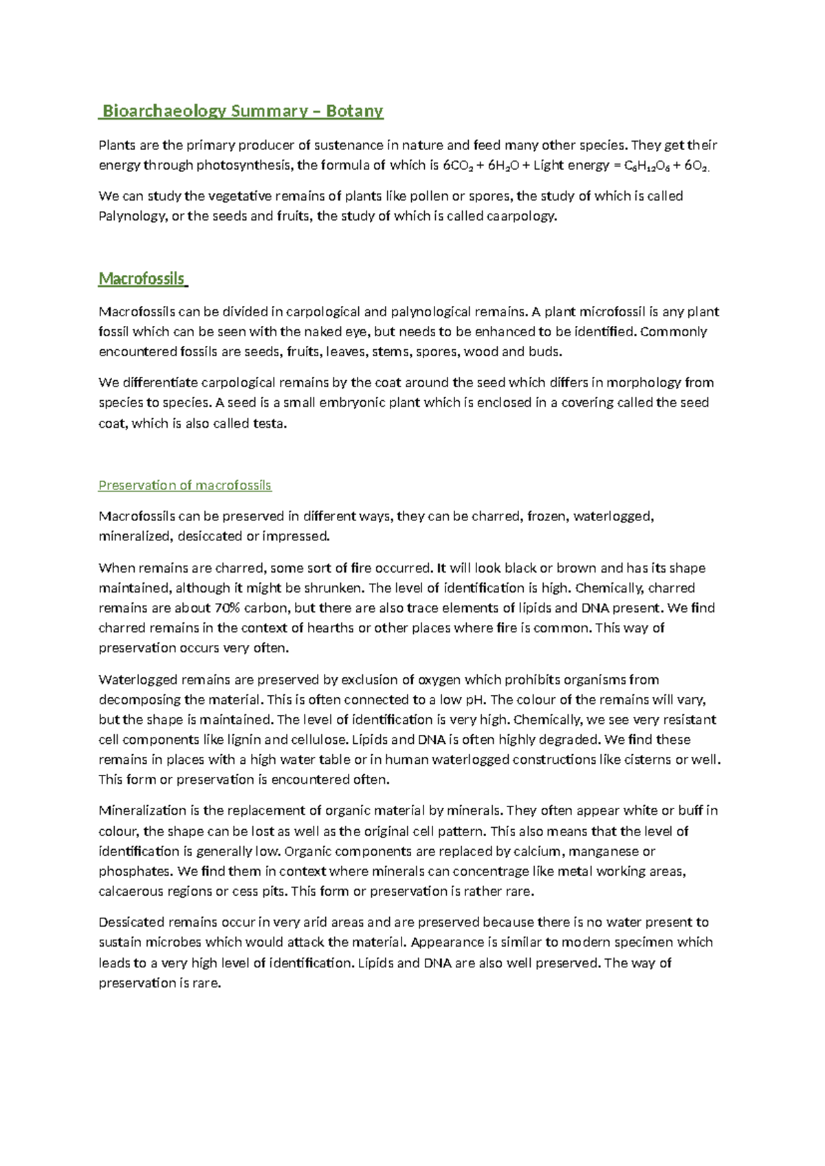Bioarchaeology (BIO 101) Summary: Macrofossils and Palynology Insights ...