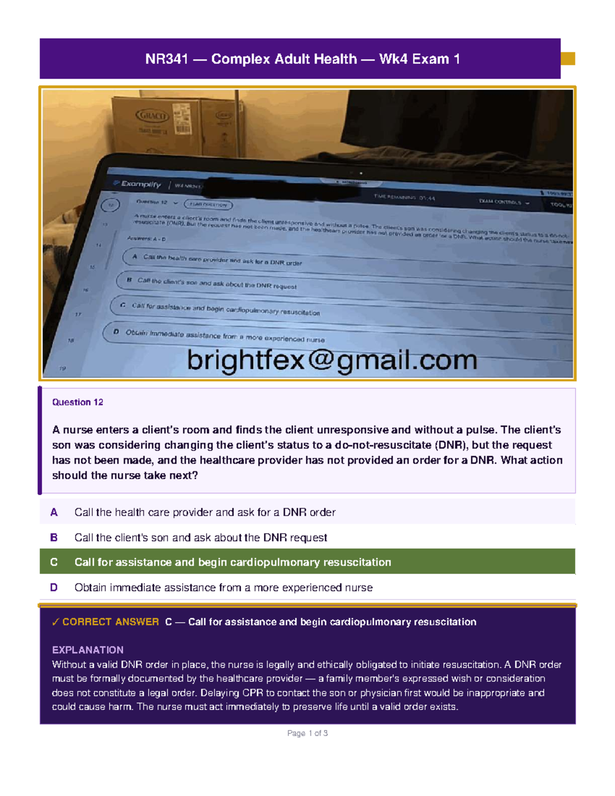 NR341 Wk4 Exam 1 - Complex Adult Health Questions and Answers - Studocu