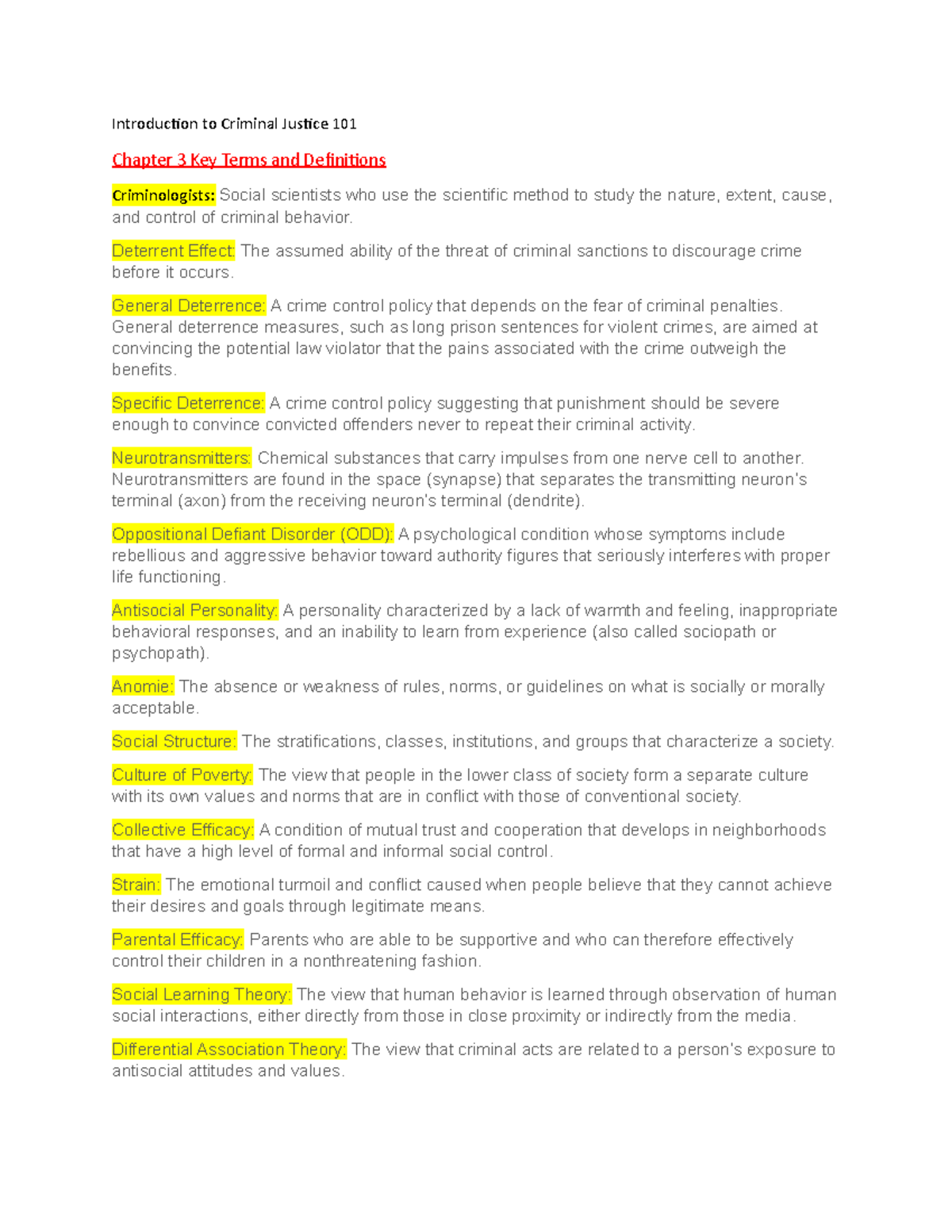 CJ Vocab Ch. 3 - kelly roth - Introduction to Criminal Justice 101 ...