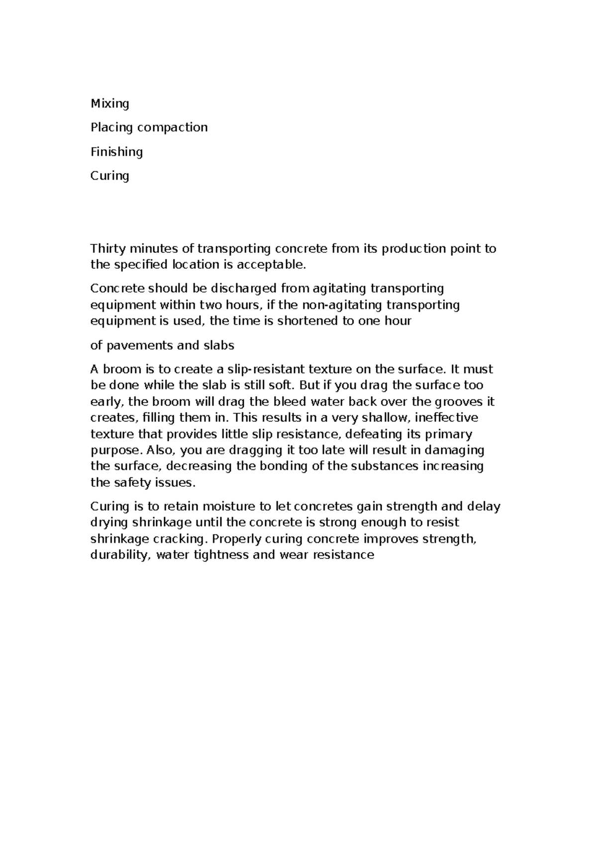 CA3703 Mixing, Placing, Compaction, and Curing of Concrete - Studocu