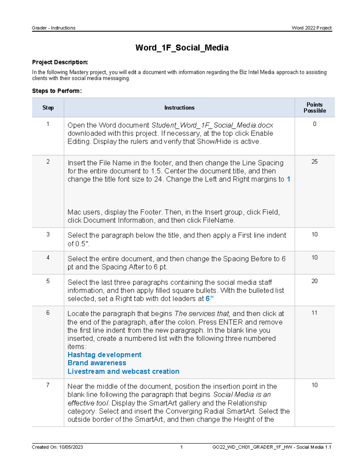 Word 1F Social Media Project Instructions for Word 2022 Grader - Studocu