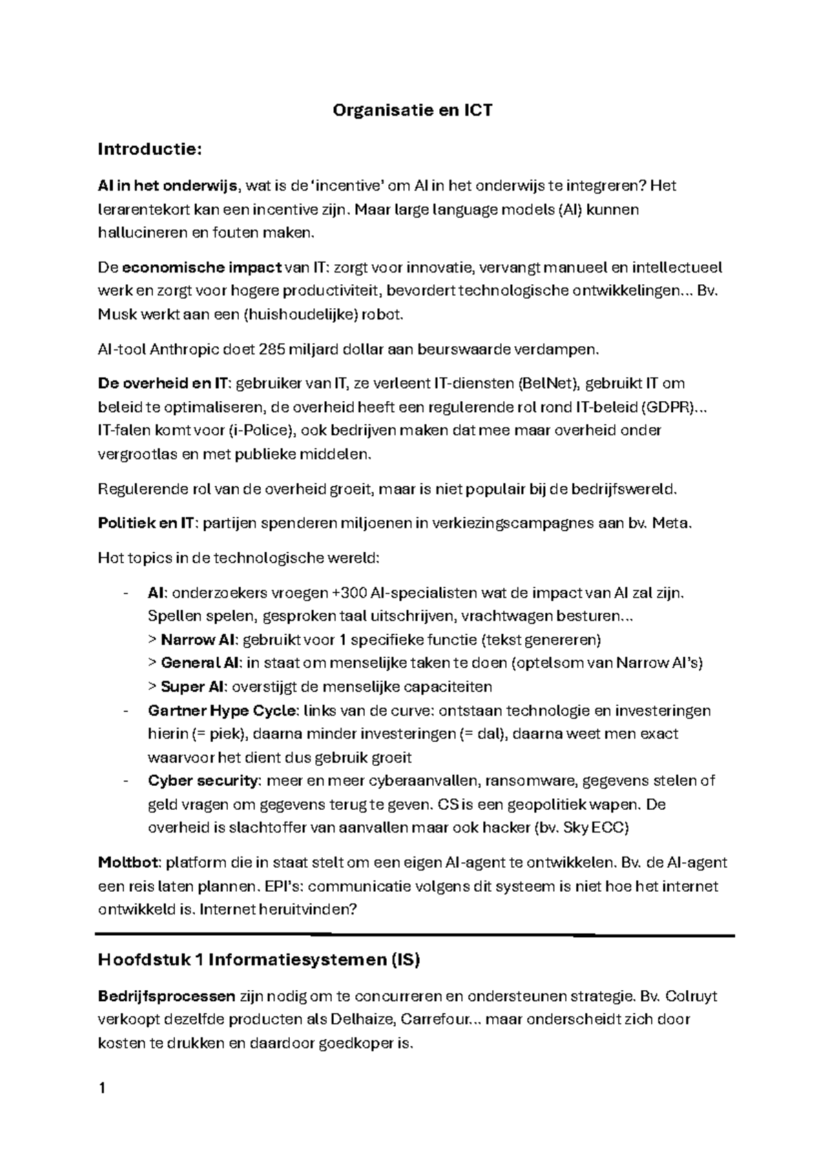 Organisatie en ICT: AI Integratie en Impact op Bedrijfsprocessen - Studocu