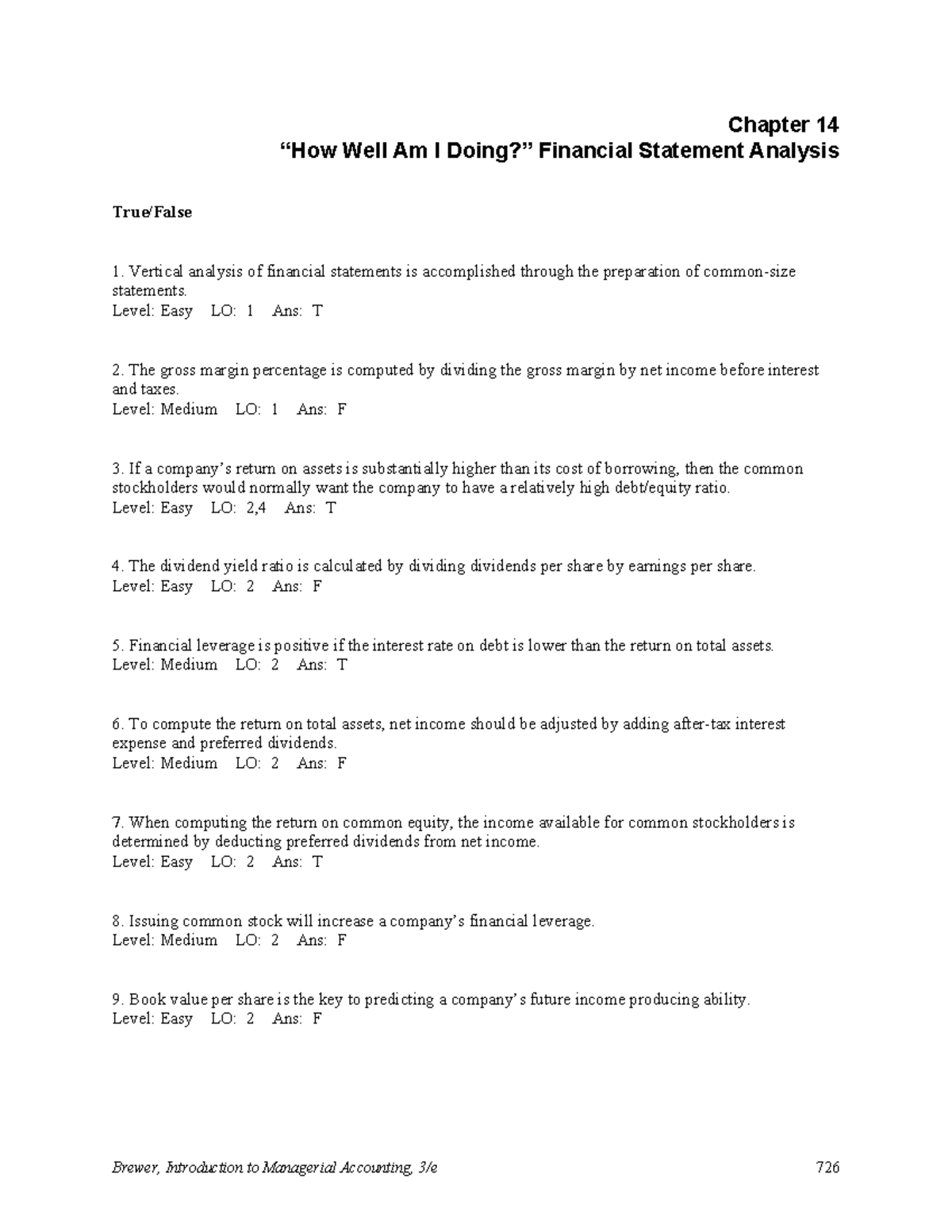 Chapter 14 - Financial Statement Analysis 1: Lecture Notes - Studocu