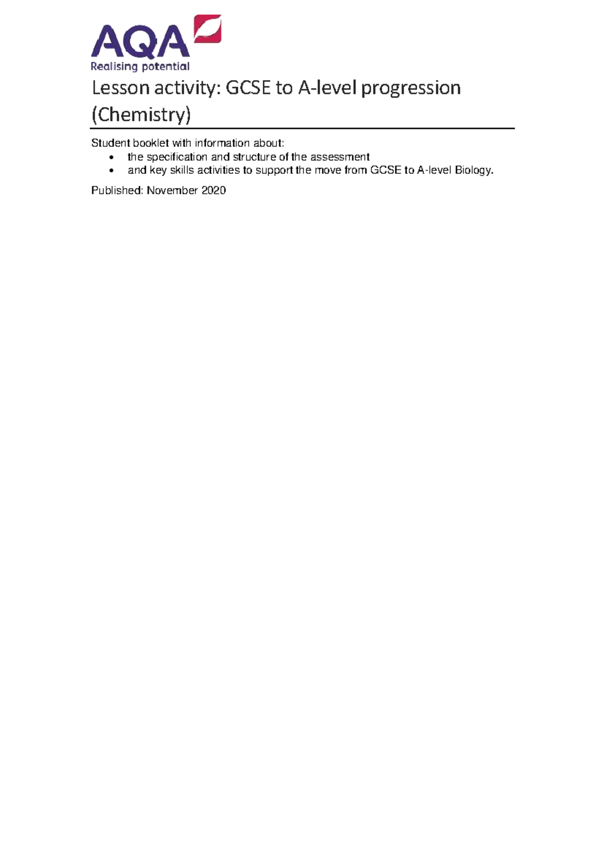 Compulsory Tasks: Chemistry GCSE to A-Level Transition Activities - Studocu