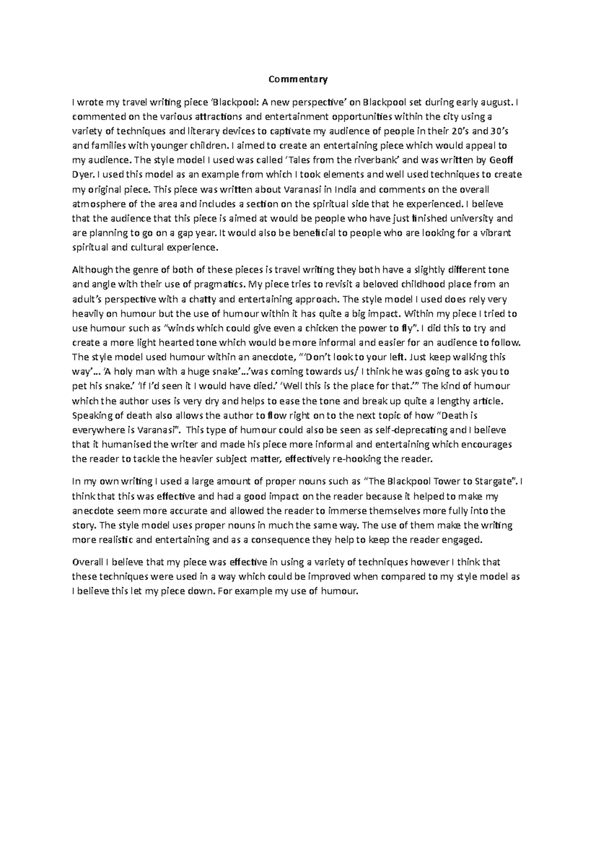 Travel Writing Commentary: Analyzing "Blackpool: A New Perspective ...