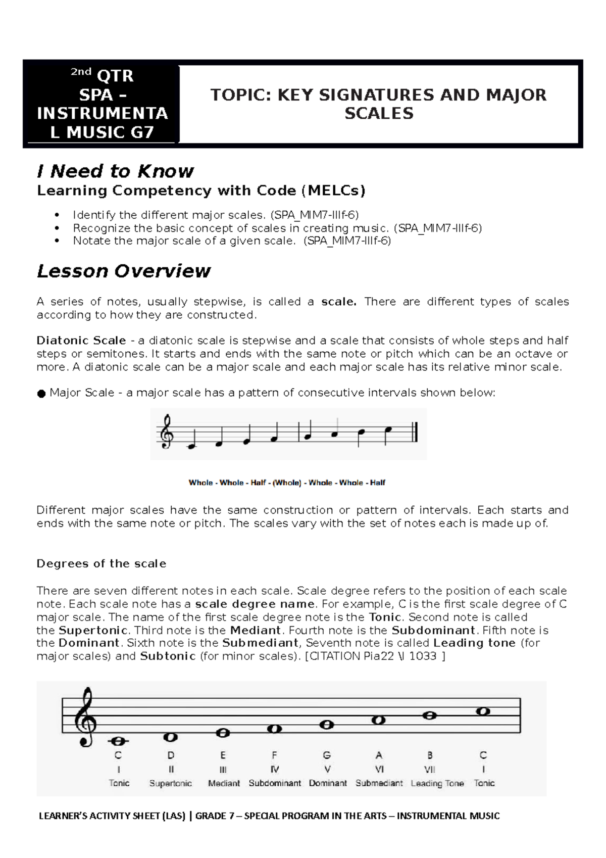 Q2 G7-SPA Instrumental Music LAS 2 Major Scales & Key Signatures - Studocu