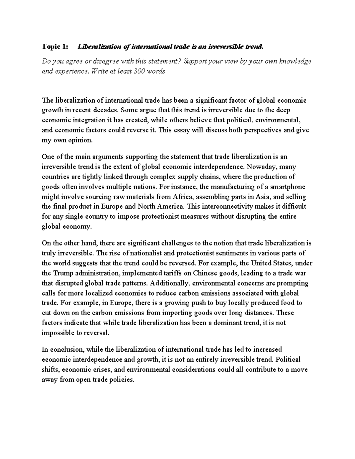 Essay: Liberalization of International Trade - An Irreversible Trend ...