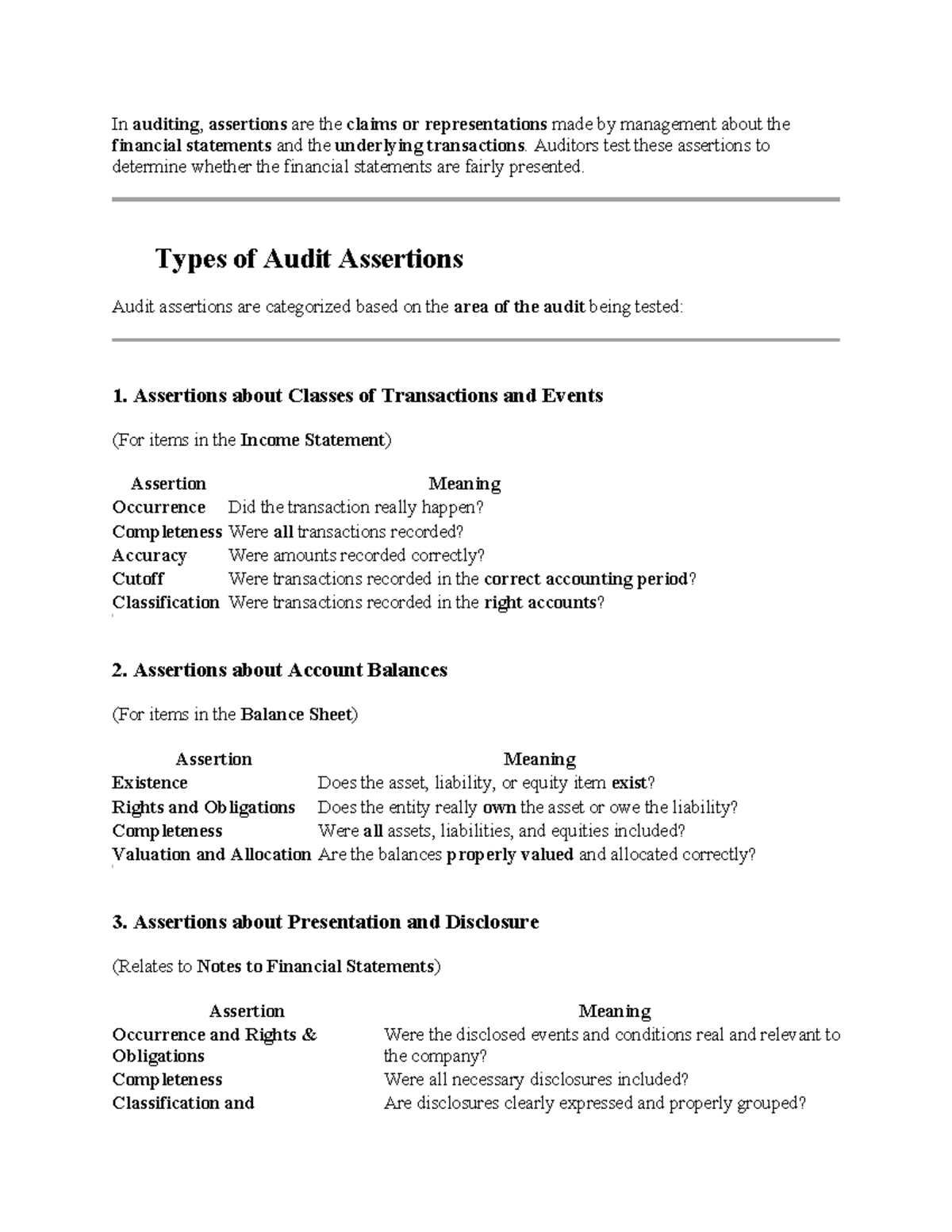 Audit Assertions Overview - Key Concepts and Types - Studocu
