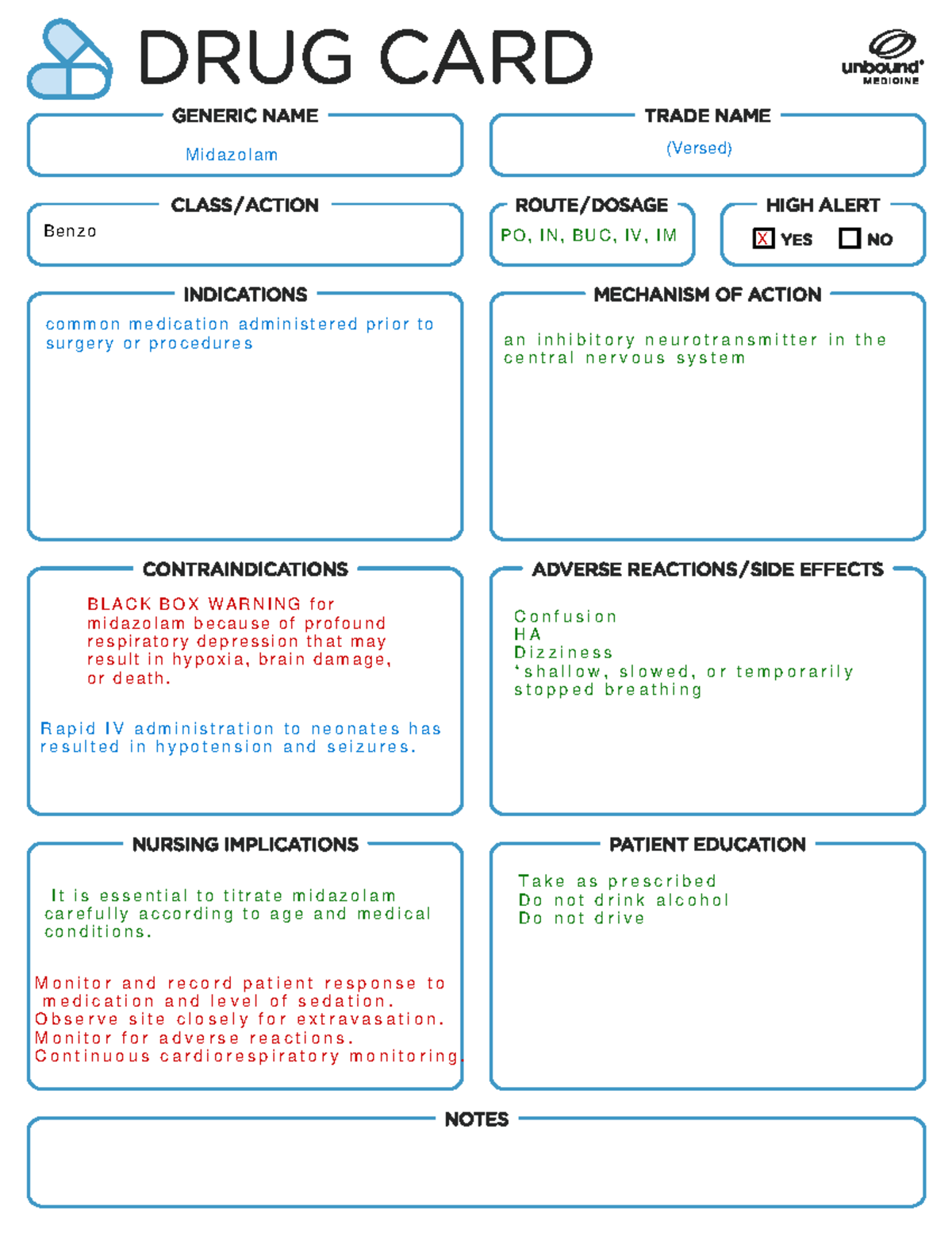 Drug Card: Versed Overview and Key Information - Studocu
