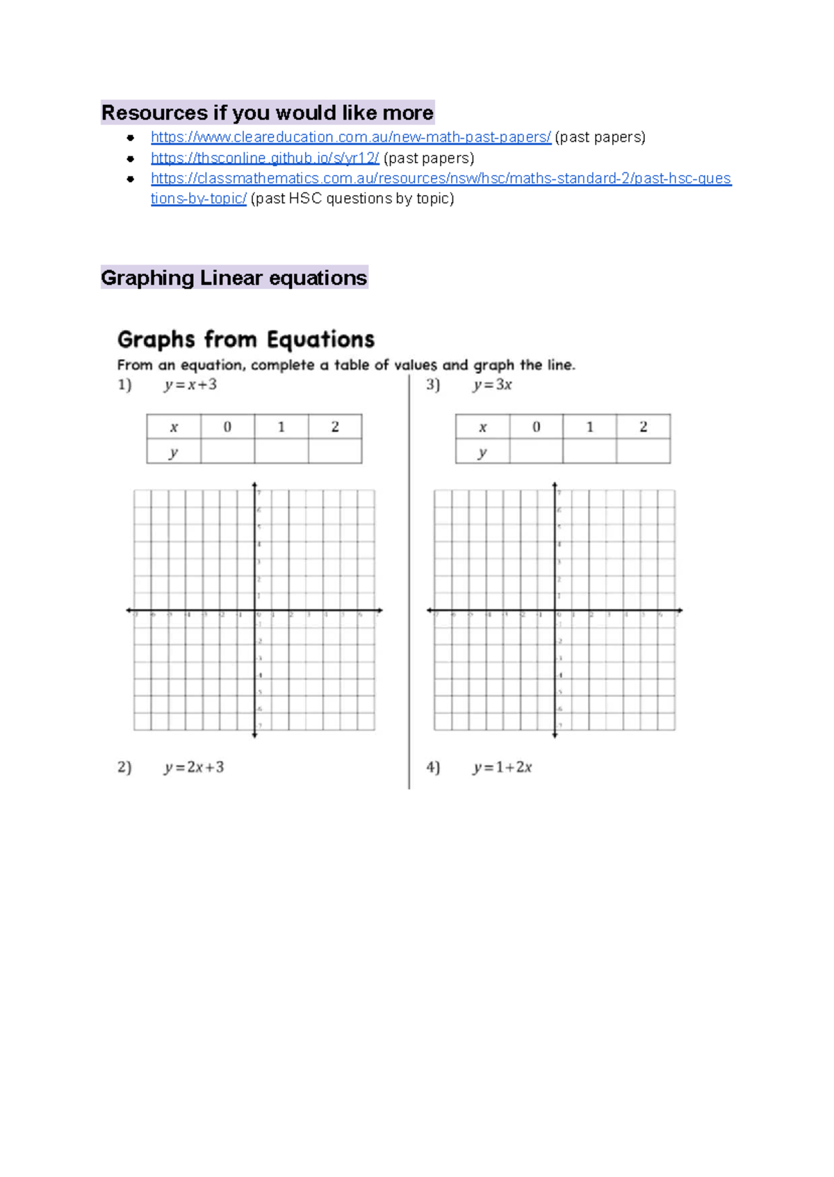 HSC Linear Equations - Practice Questions & Past Papers - Studocu