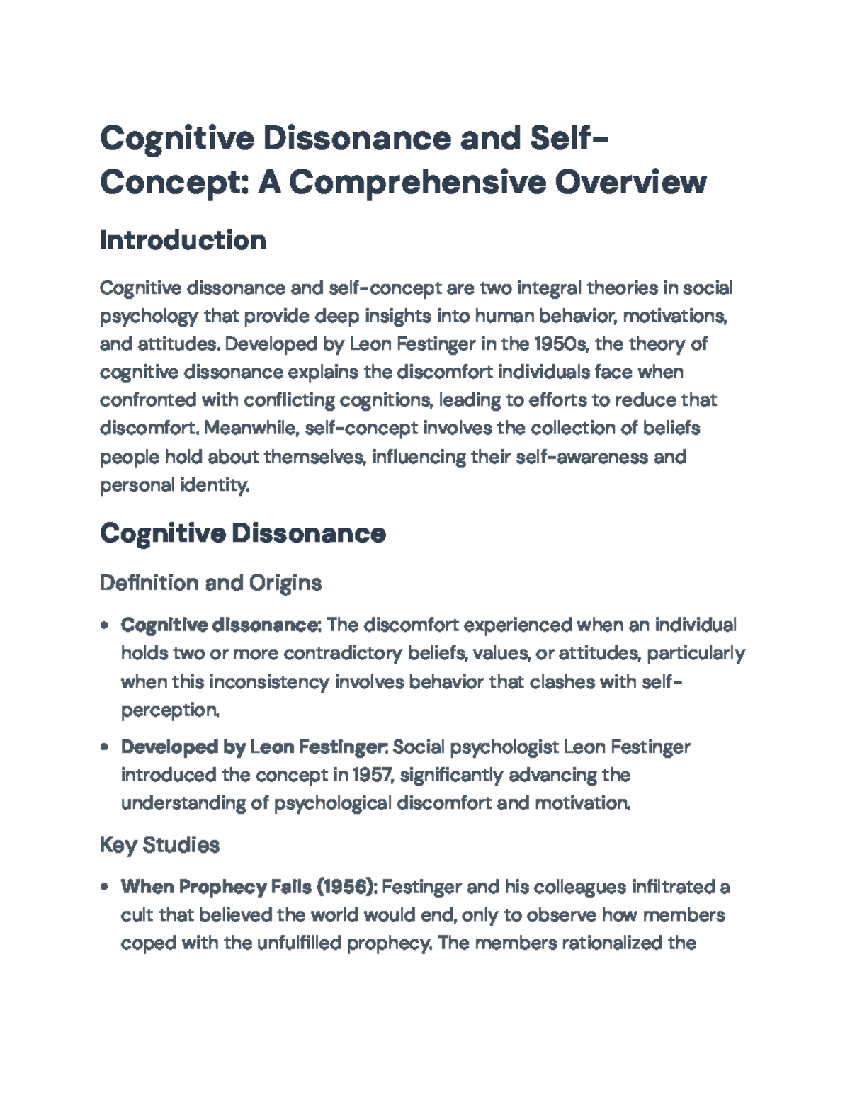 Cognitive Dissonance & Self-Concept: A Social Psychology Overview - Studocu