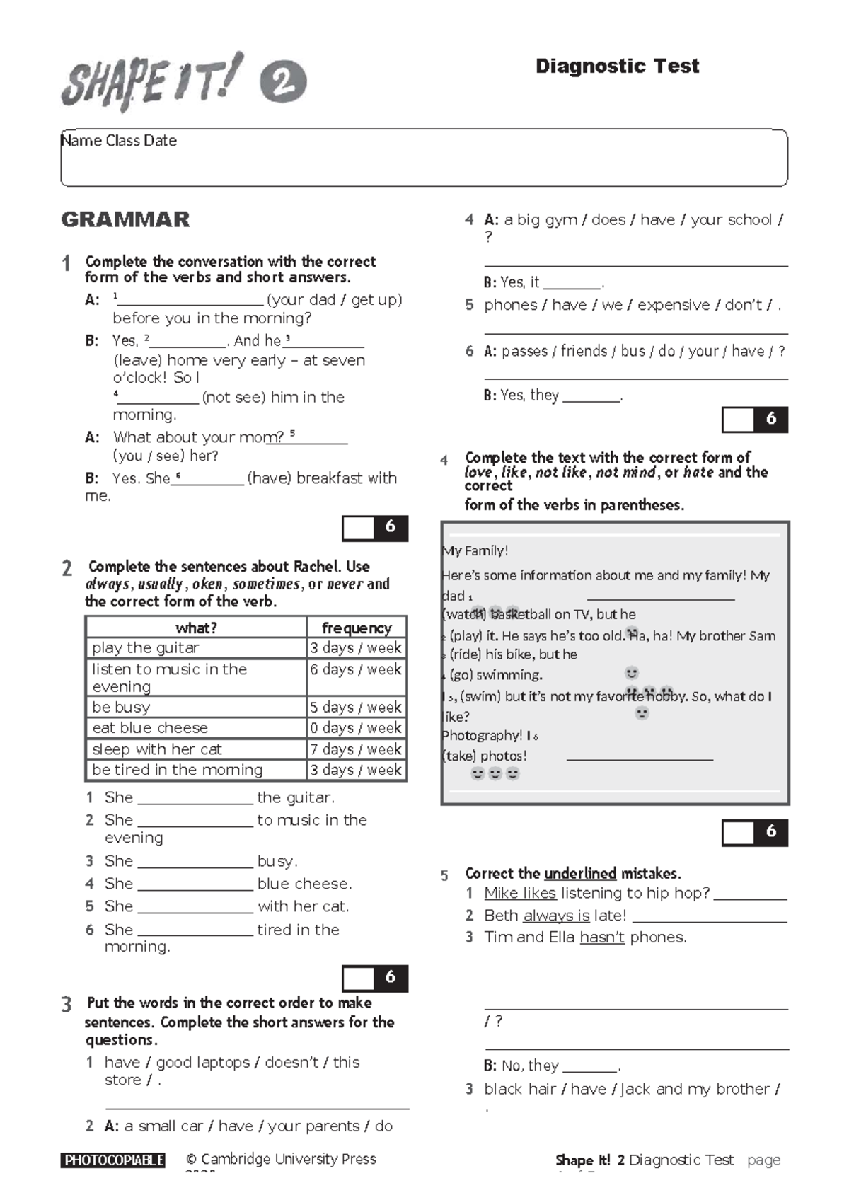 Shape It! 2 L2 Diagnostic Test - Grammar & Listening Activities - Studocu