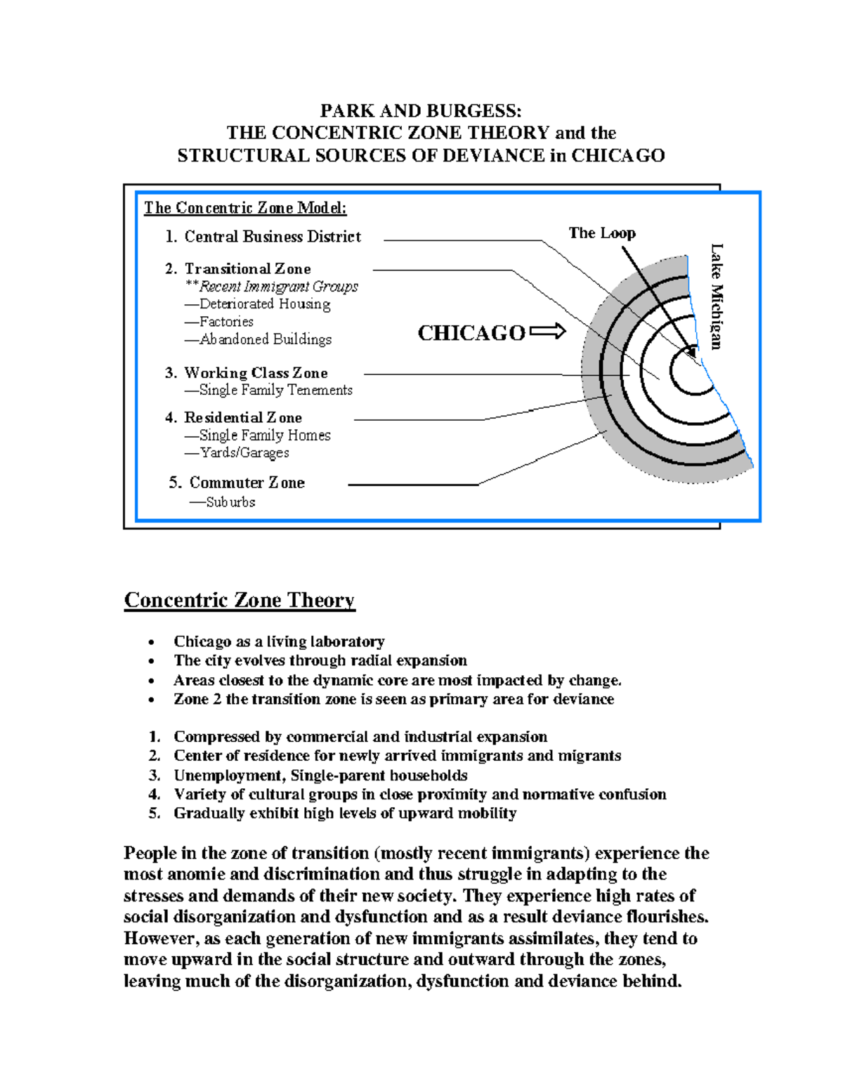 Concentric Zone Theory: Chicago's Urban Deviance Dynamics - Studocu