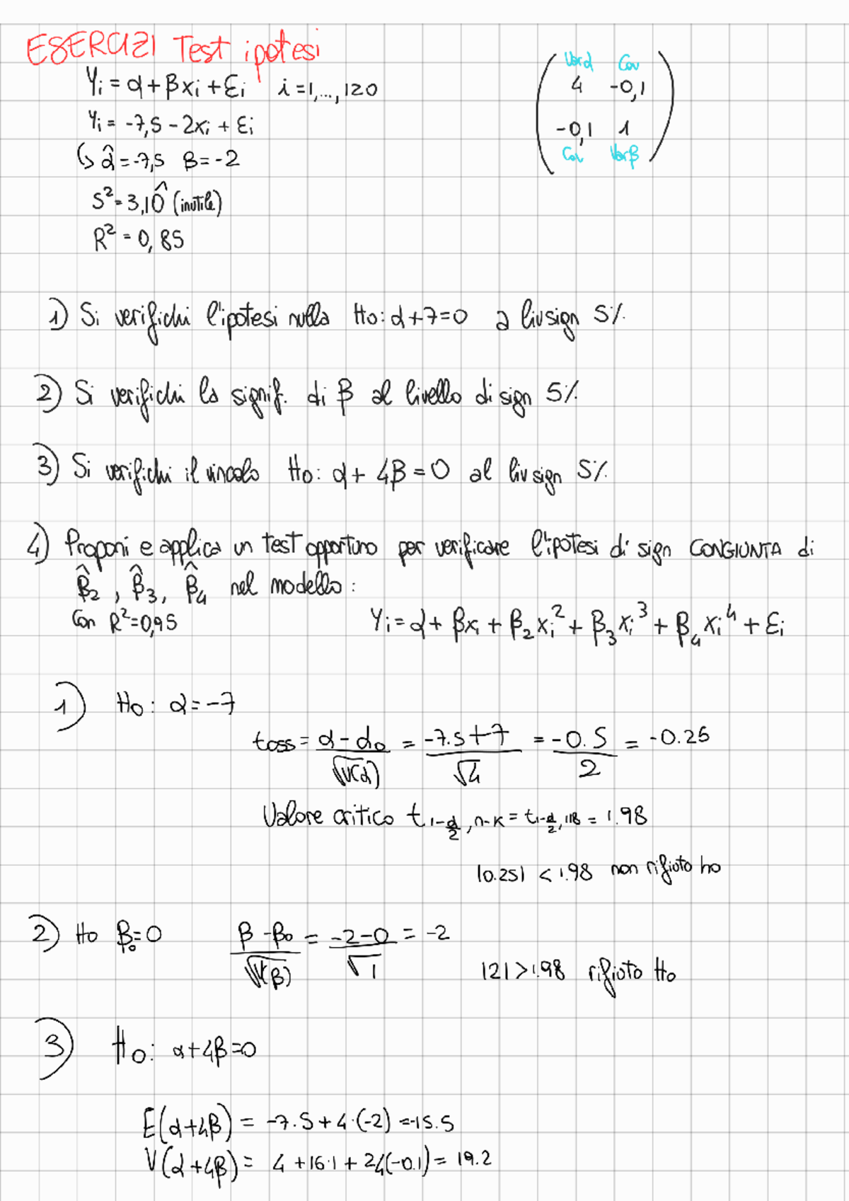 Esercizi introduzione all'econometria-1-3 - ESERAZI Test ipotesi Vard ...
