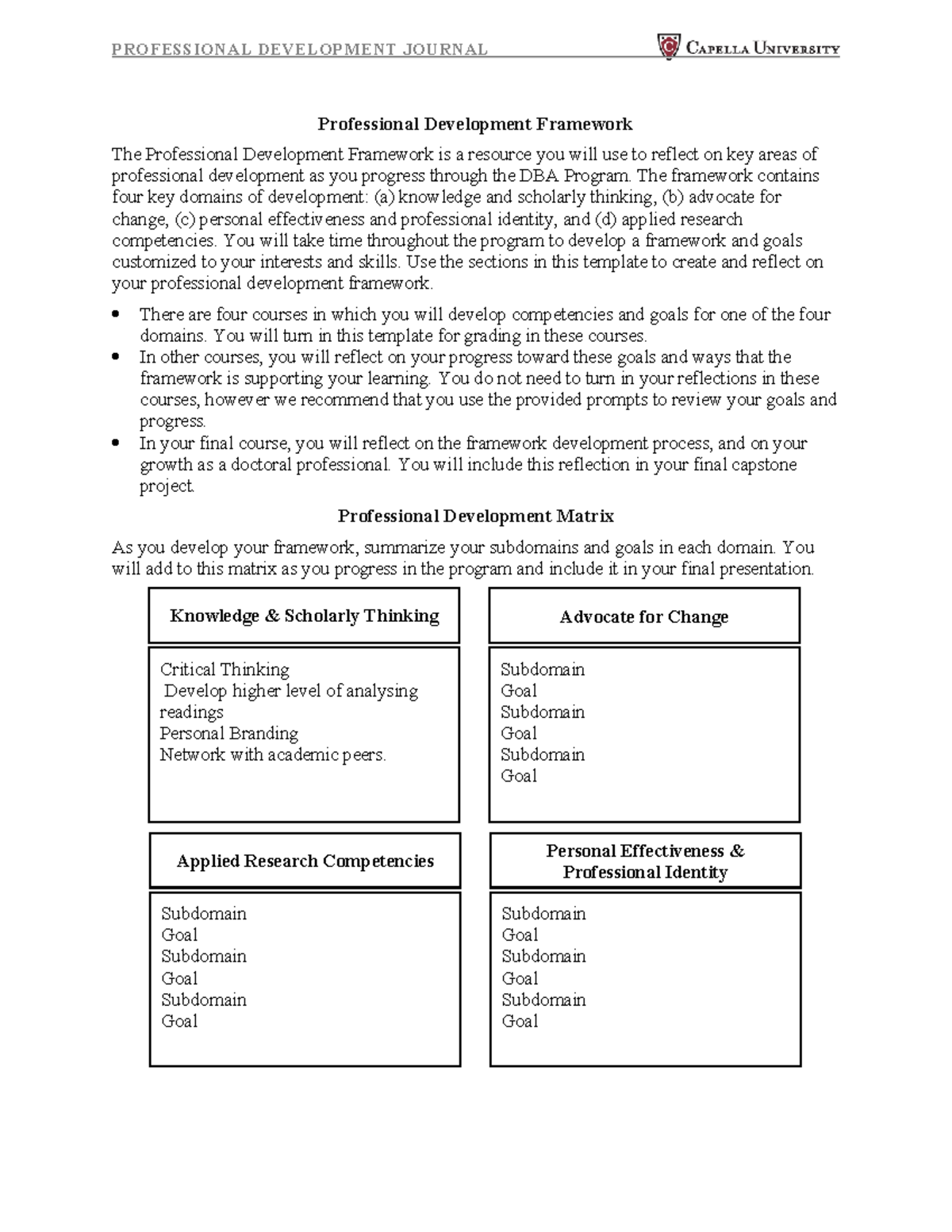 DB8400 Professional Development Journal: Framework & Reflection Guide ...