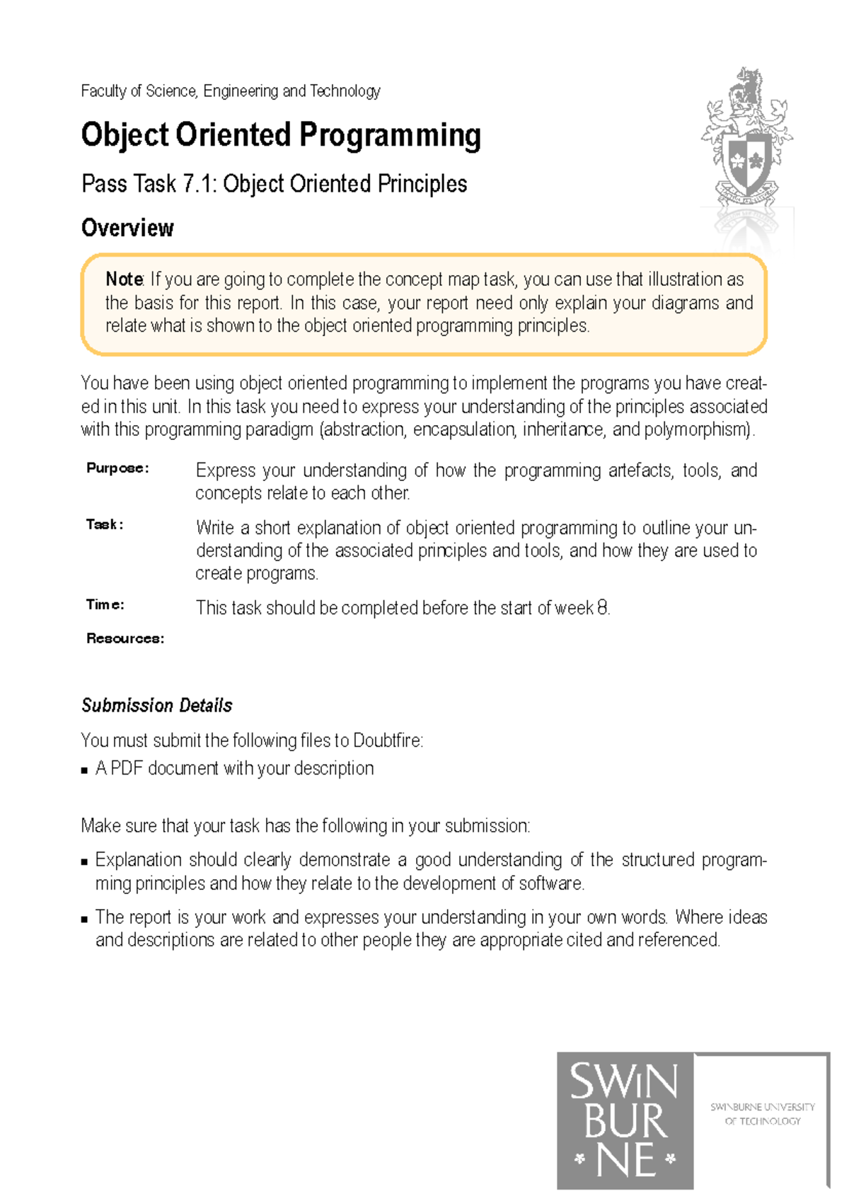 Pass Task 71 Object Oriented Principles Faculty Of Science Engineering And Technology
