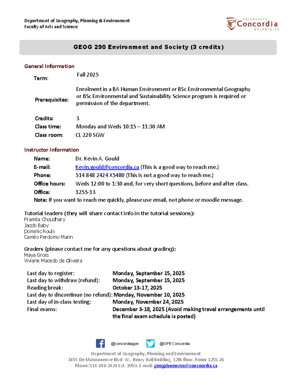 GEOG 290 Course Outline: Environment and Society - Fall 2025 - Studocu
