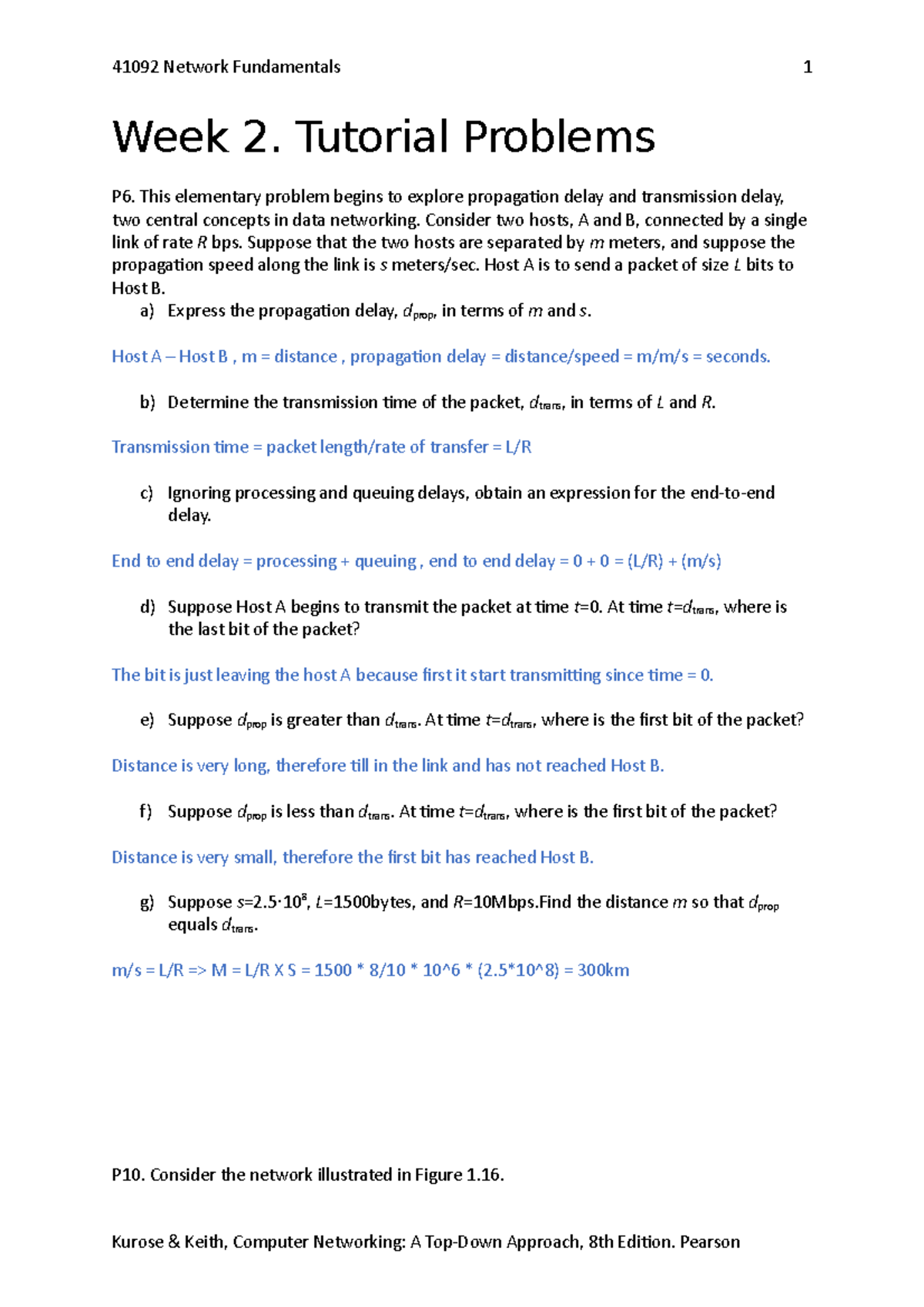 Week 2 Tutorial Problems For 41092 Network Fundamentals Studocu