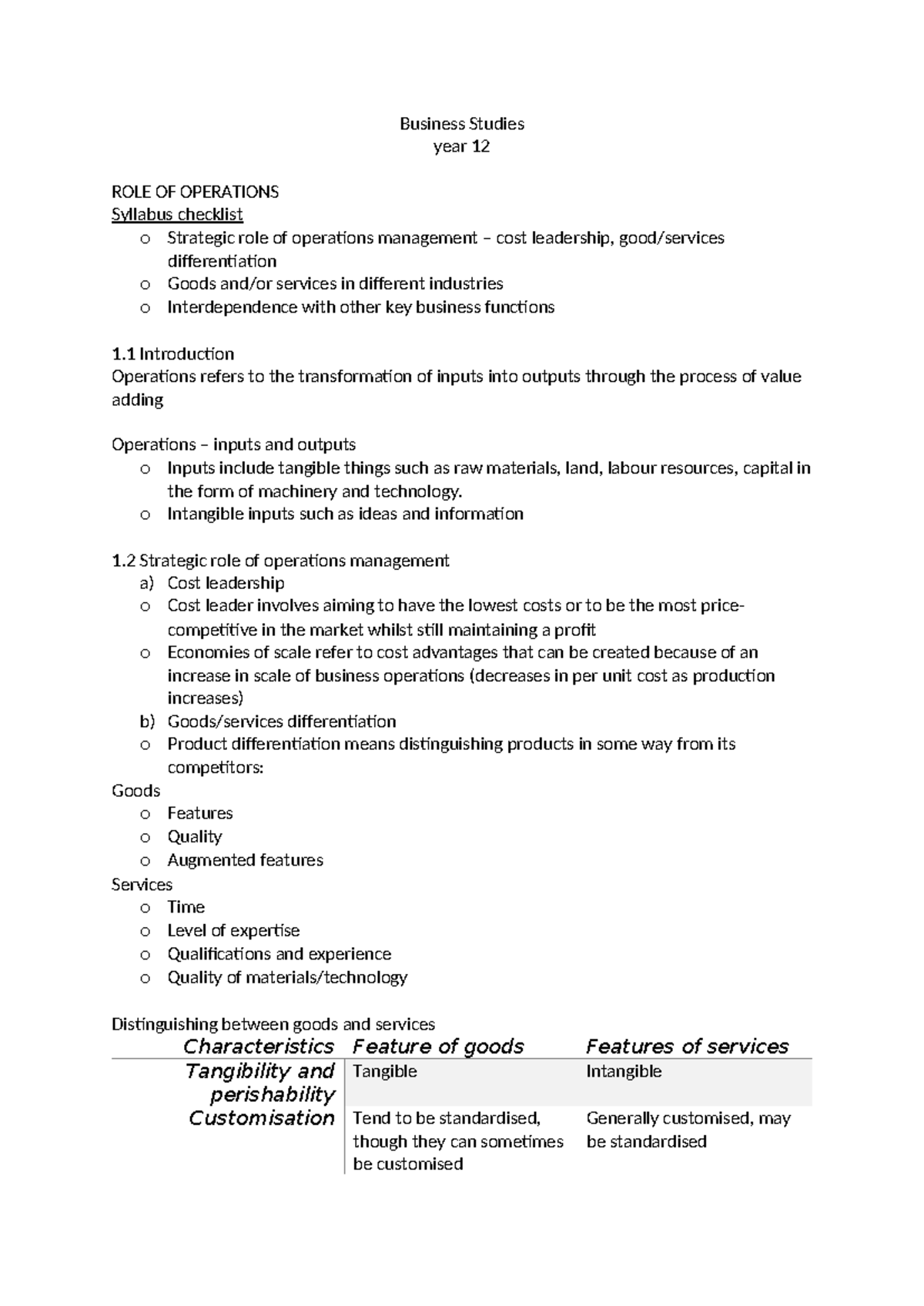 Business Studies Yr 12 - Operations Management Principles and ...