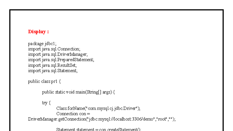 Java Database Operations: CRUD Implementation (Course Code: EX2) - Studocu